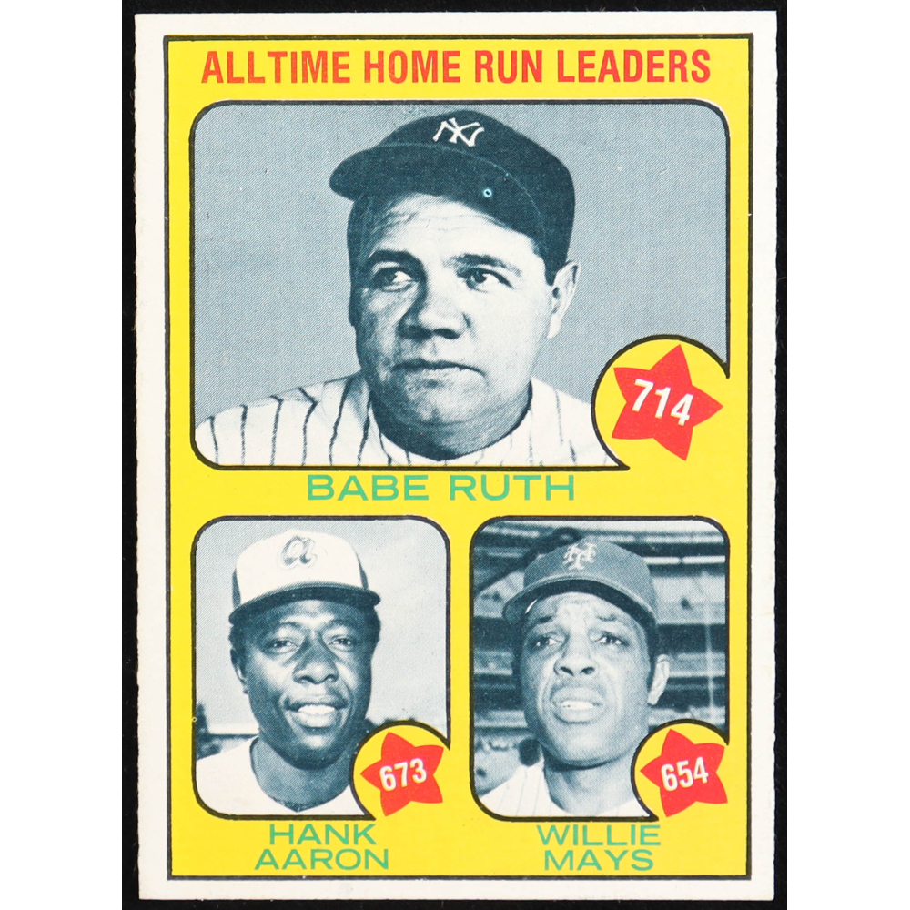 Babe Ruth 714 / Hank Aaron 673 / Willie Mays 654 1973 Topps #1 / All ...