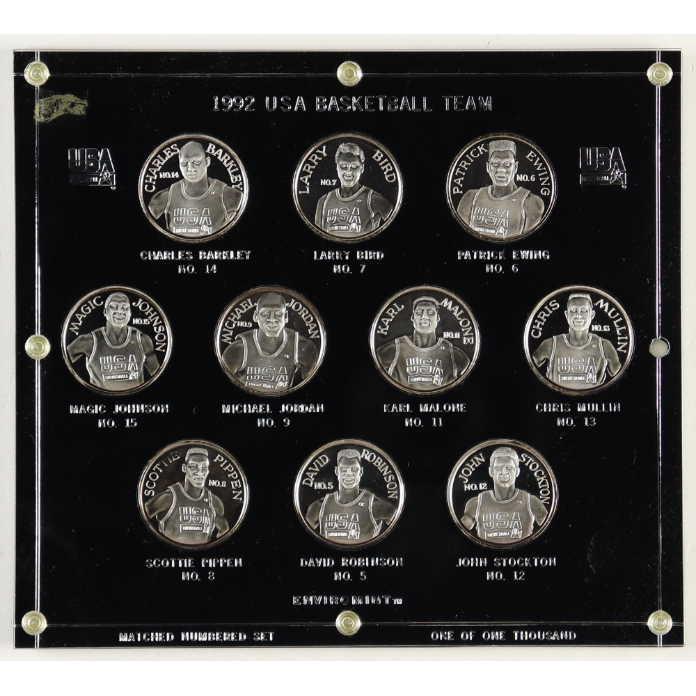 1992 LE USA Basketball Dream Team Set of 10 .999 Fine Silver Coins With ...
