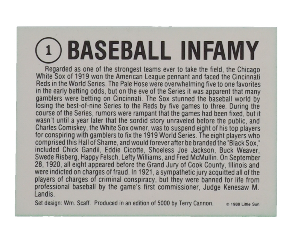 Black Sox Scandal 1988 Little Sun Black Sox #1 | Pristine Auction