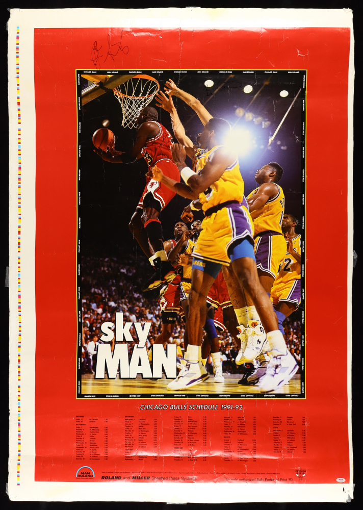 Original Bulls 1991 Schedule 38x55 Poster Signed By (4) with Michael ...