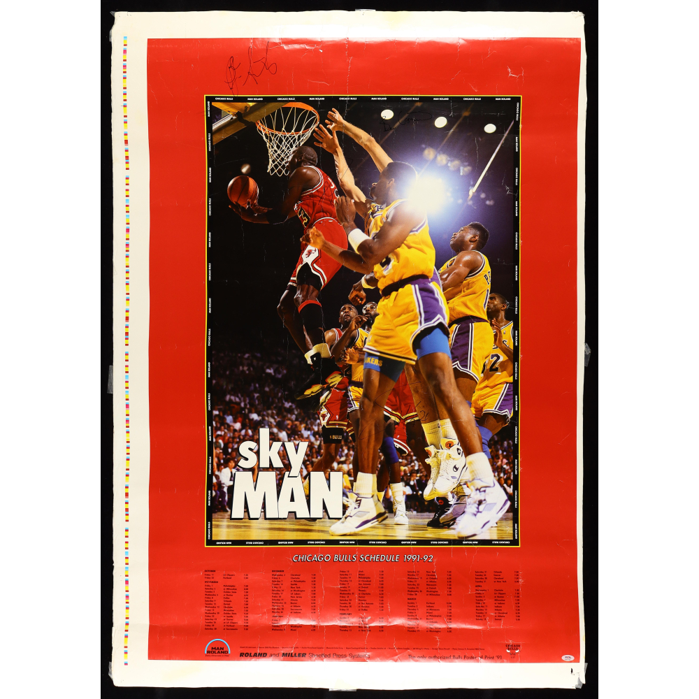 Original Bulls 1991 Schedule 38x55 Poster Signed By (4) with Michael ...