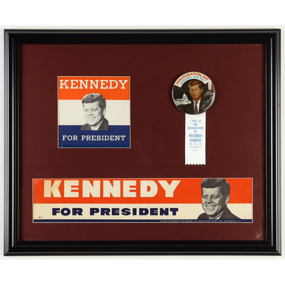 John F. Kennedy Custom Framed Campaign Display with Vintage ...