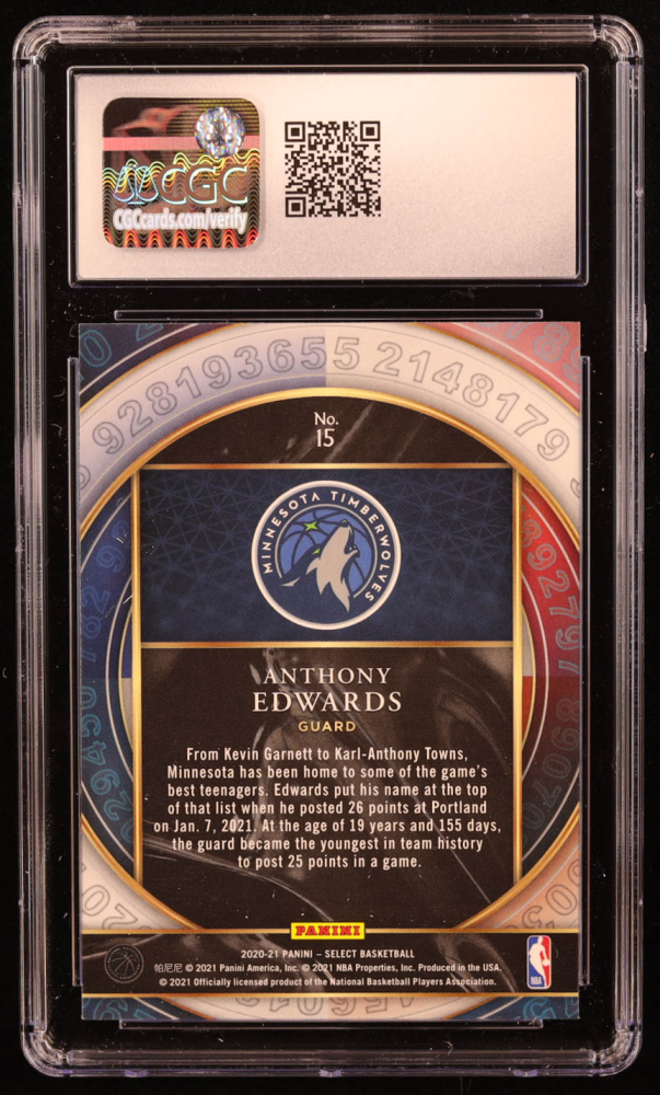 Anthony Edwards 2020-21 Select Numbers #15 RC (CGC 10) | Pristine Auction