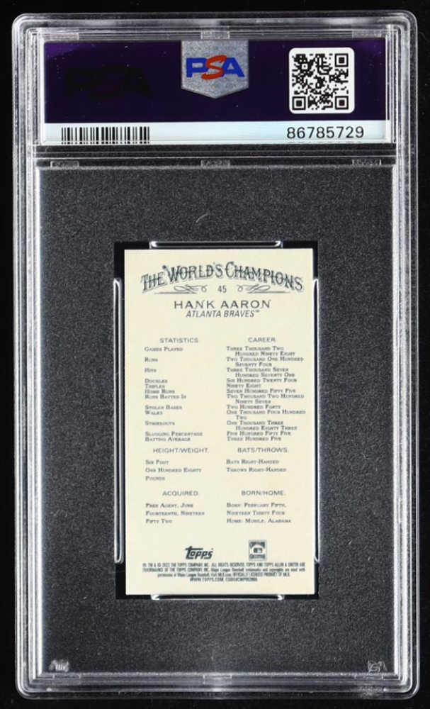 Hank Aaron 2022 Topps Allen and Ginter Mini #45 (PSA 10) | Pristine Auction