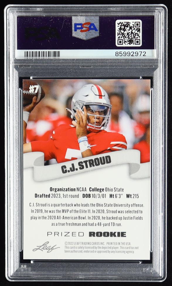 CJ Stroud 2022 Leaf Special Release Prized Rookie #7 RC (PSA 10 ...