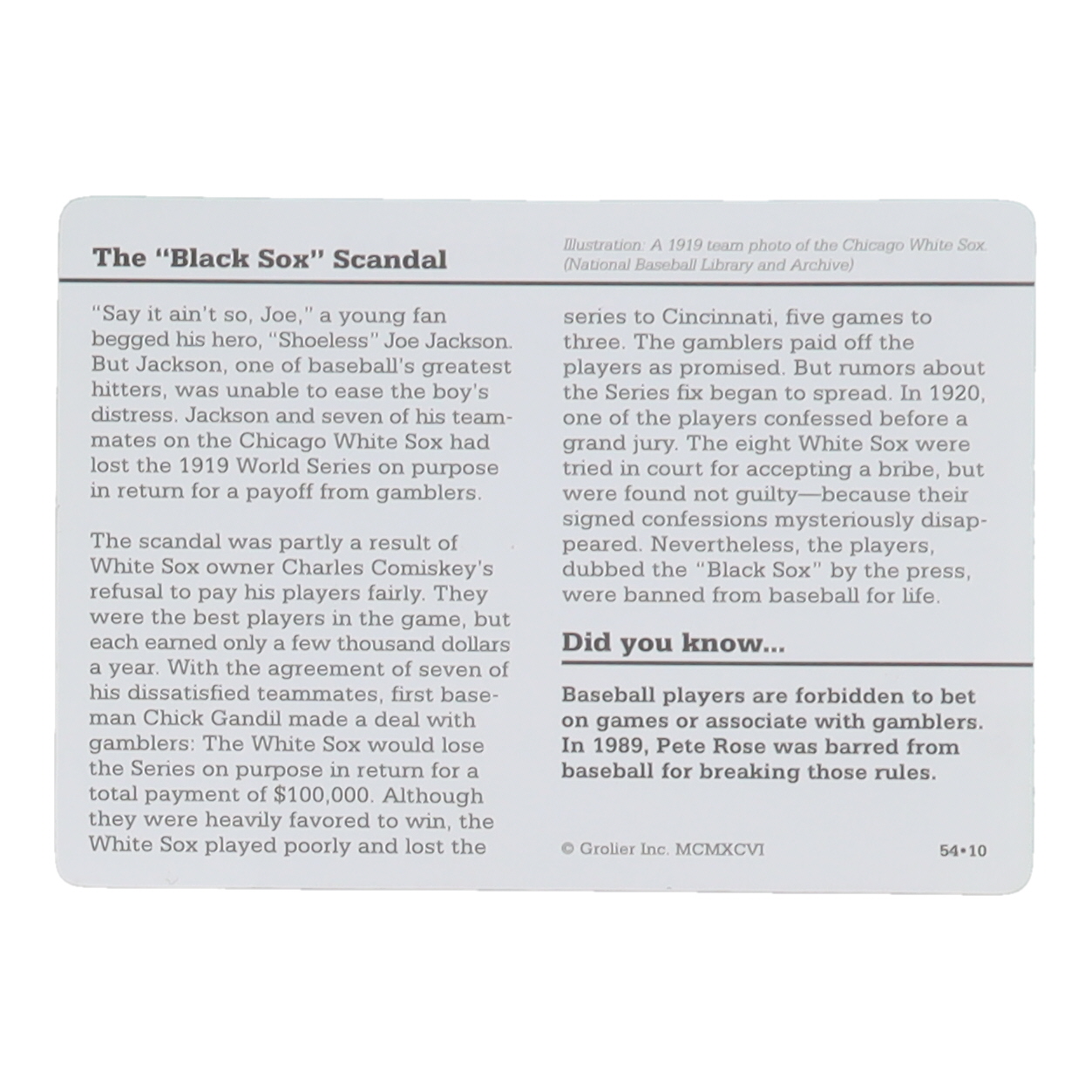 The Black Sox Scandal 1994-01 Grolier Story of America #54-10 Flash ...