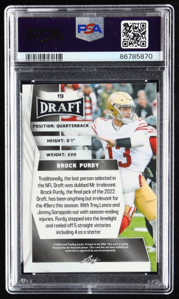 Brock Purdy 2023 Leaf Draft Red #19 (PSA 10) | Pristine Auction