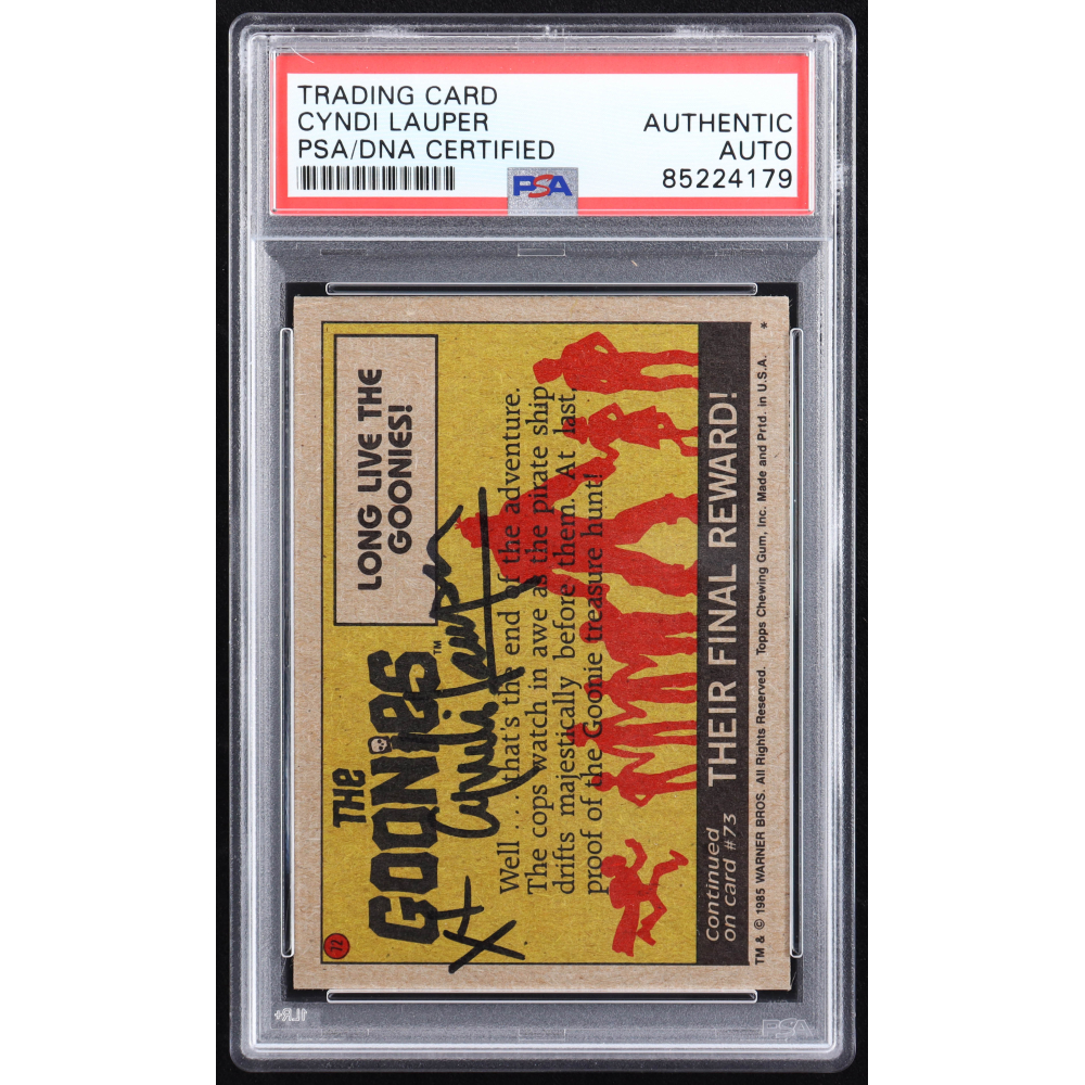 Cyndi Lauper Signed 1985 Topps The Goonies #73 Their Final Reward (PSA ...