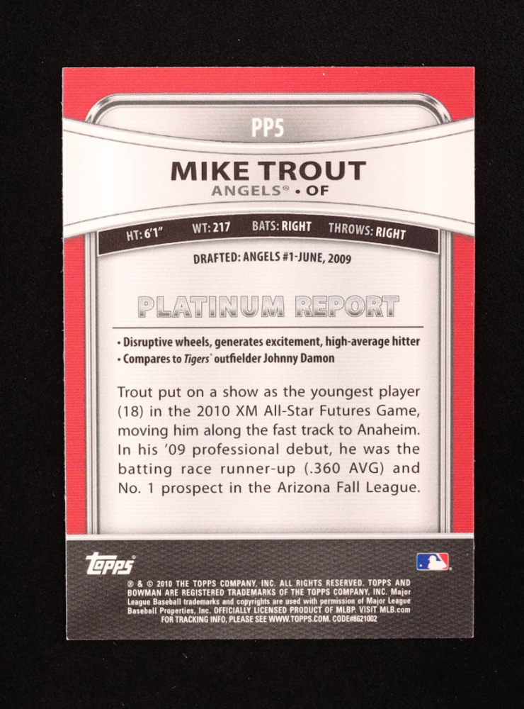 Mike Trout 2010 Bowman Platinum Prospects #PP5 RC | Pristine Auction