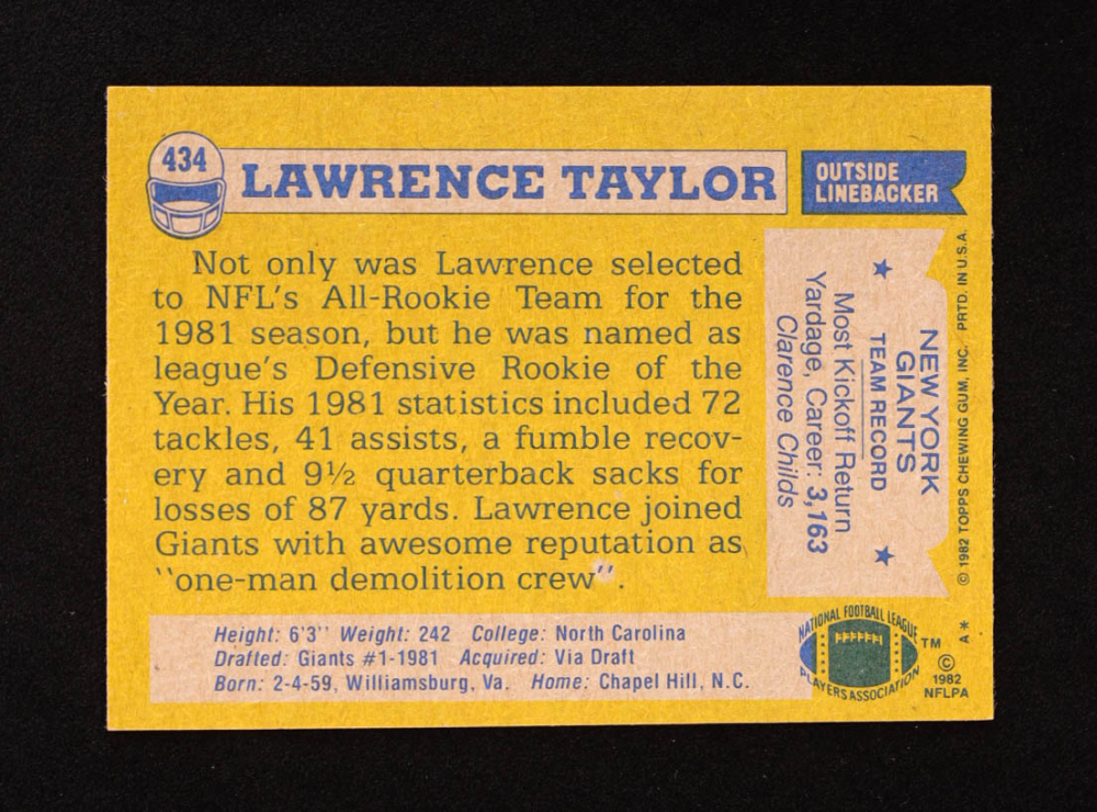 Lawrence Taylor 1982 Topps #434 RC | Pristine Auction