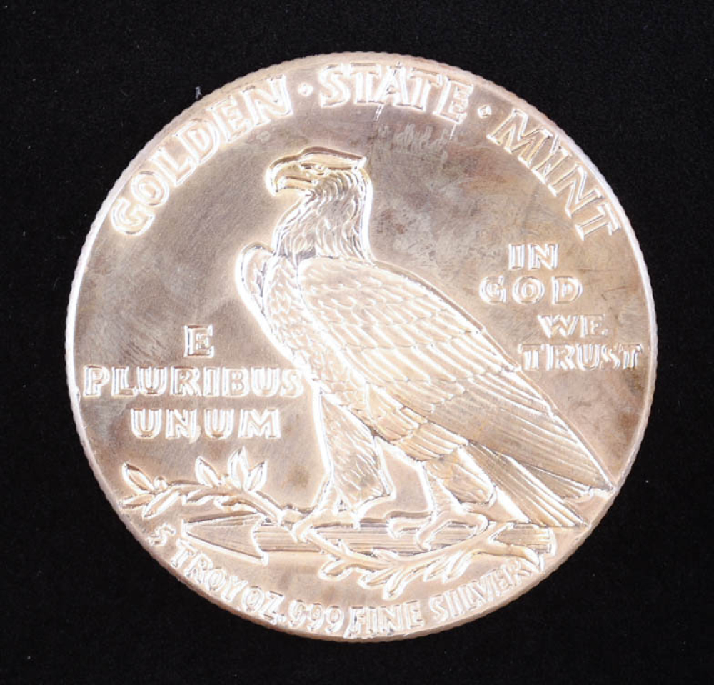 1929 Golden State Mint Liberty Indian Head Five Troy Ounce .999 Fine ...