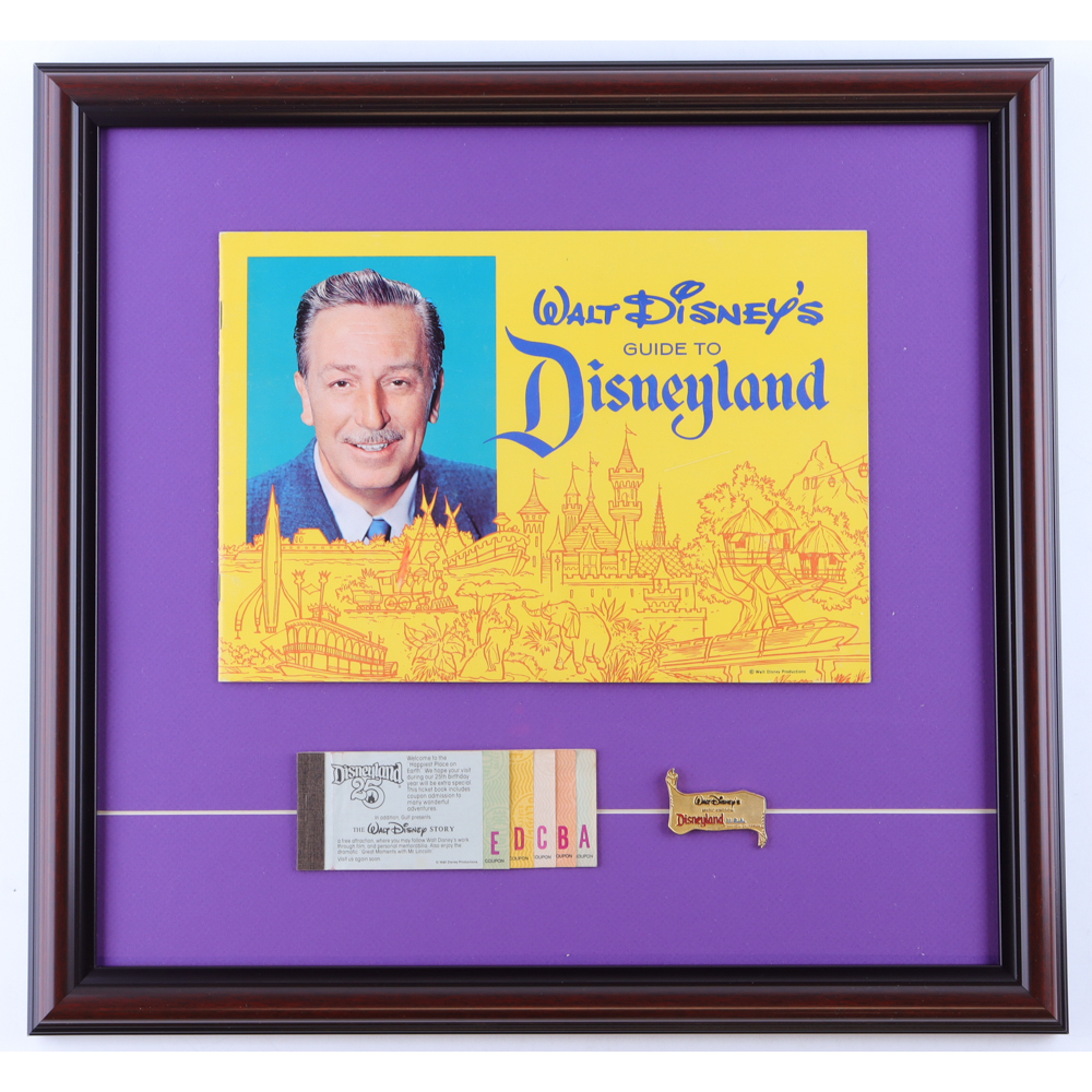 "Walt Disney's Guide to Disneyland" Custom Framed Display with Vintage 1962 Guide Book & Retired ...