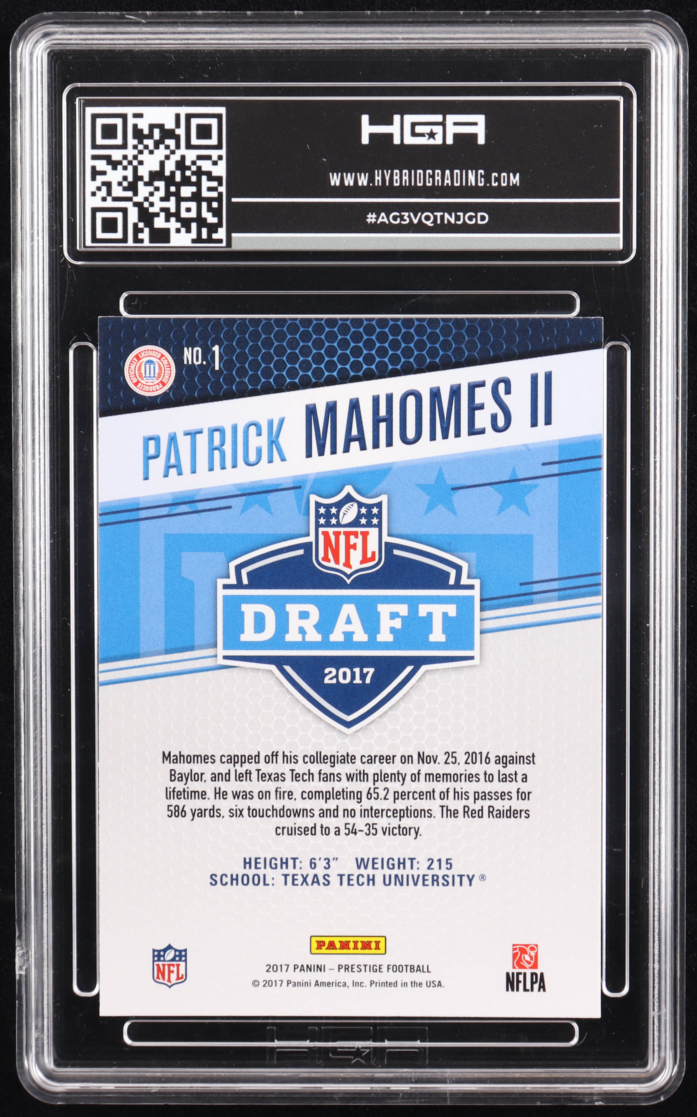 Patrick Mahomes II 2017 Prestige Draft Big Board #1 RC (HGA 9.5 ...