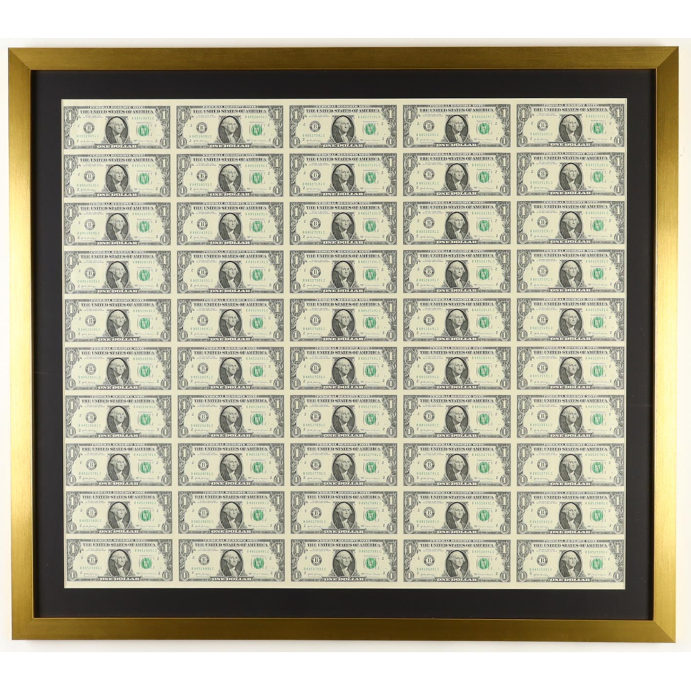 2017 U.S. $1 Dollar Bill Custom Framed Uncut Sheet Of (50) Bills ...