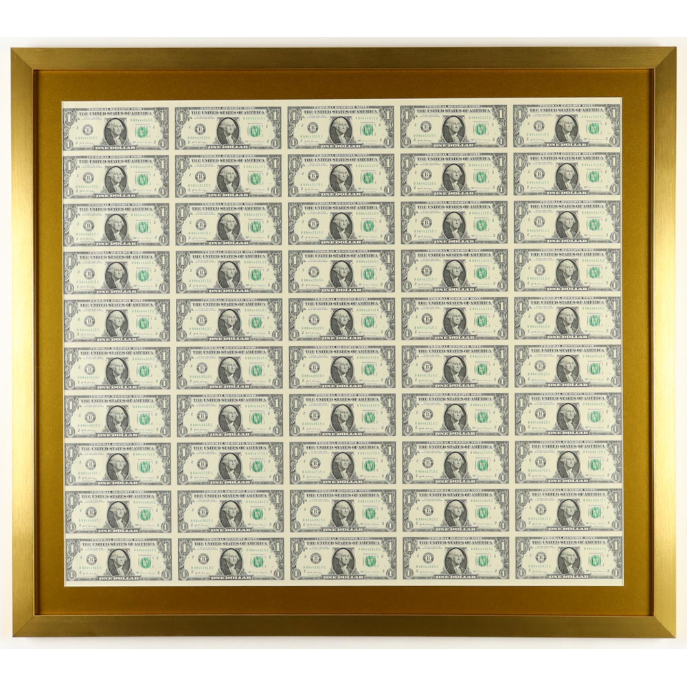 2017 U.S. $1 Dollar Bill Custom Framed Uncut Sheet Of (50) Bills ...