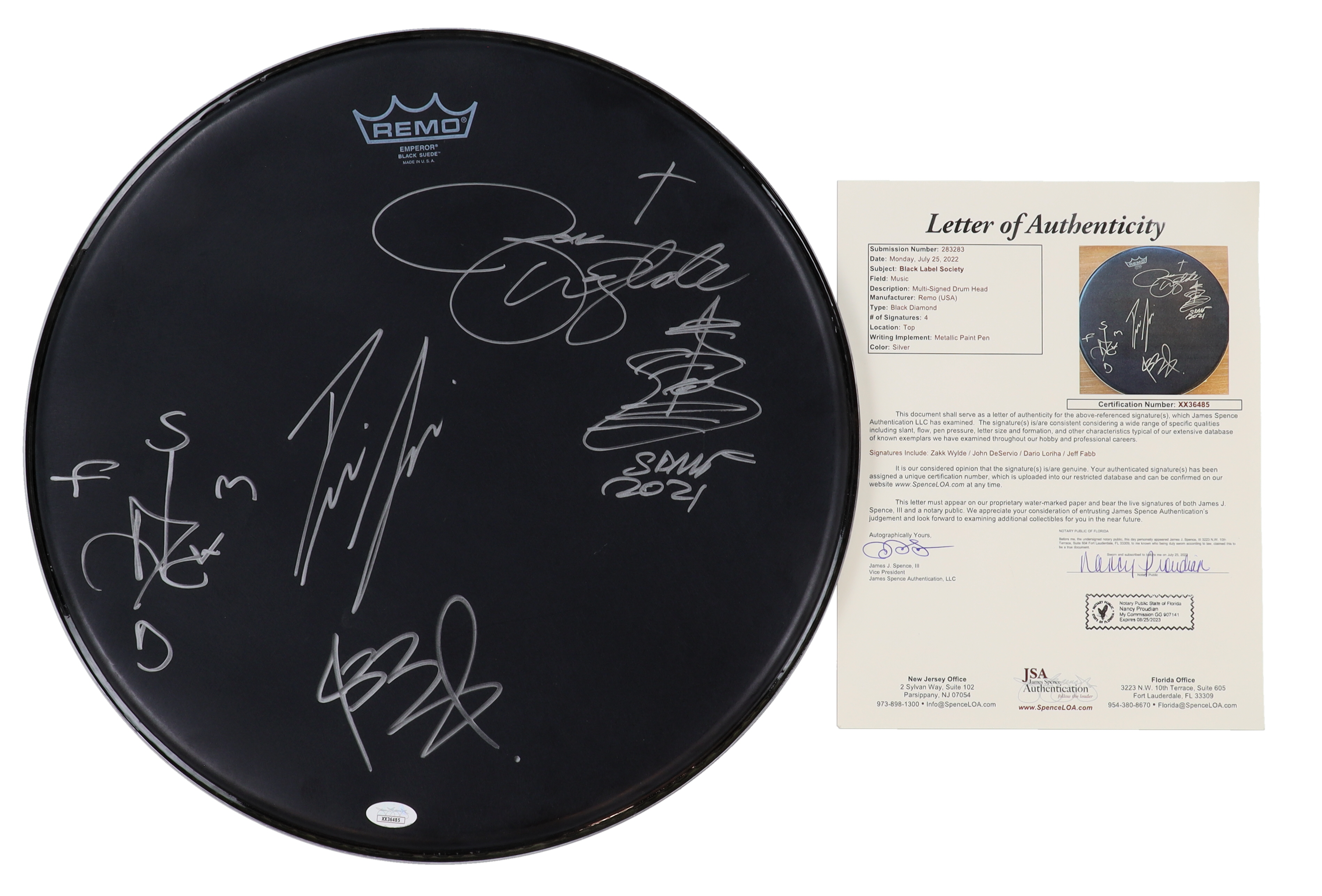 Black Label Society 16.5" Drumhead Band-Signed by (4) with Zakk Wylde ...