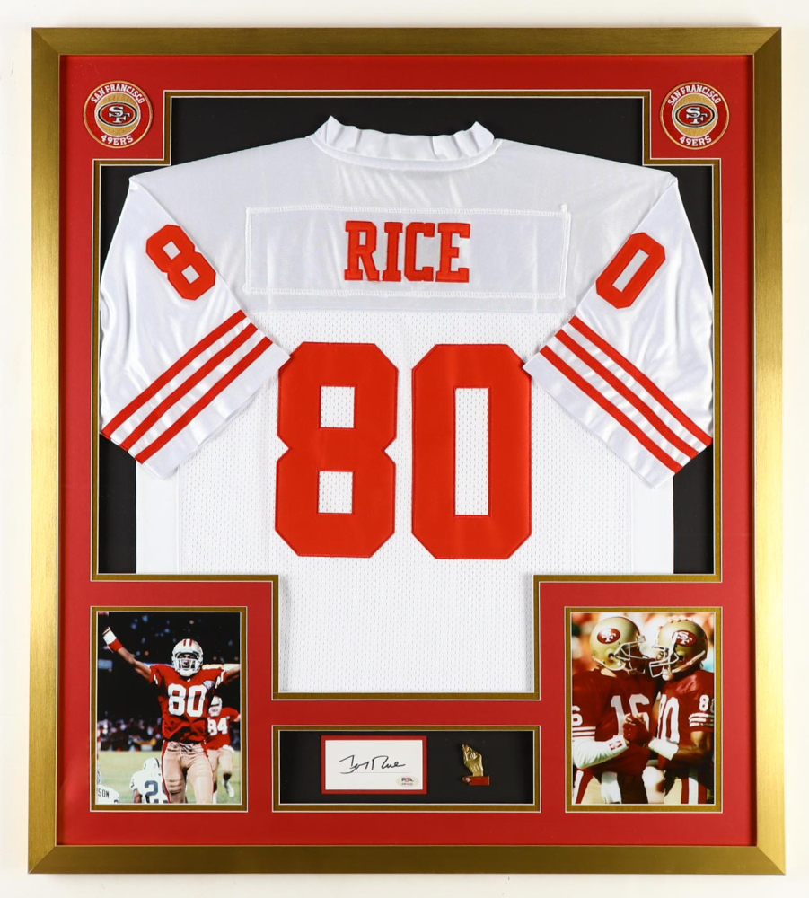 Jerry Rice Signed Custom Framed Cut Display with Jersey With Player ...