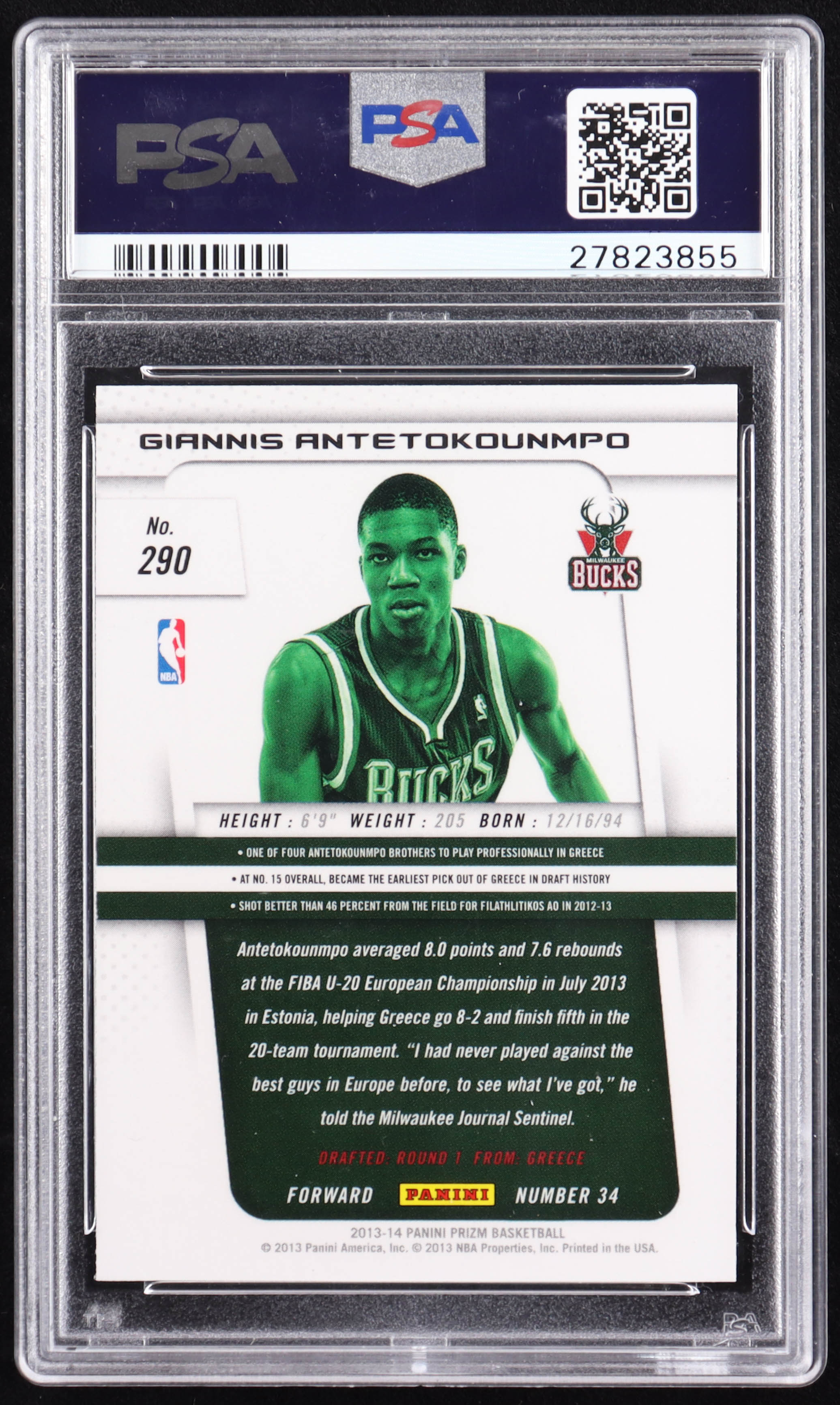 Giannis Antetokounmpo 2013-14 Panini Prizm #290 RC (PSA 10) | Pristine ...