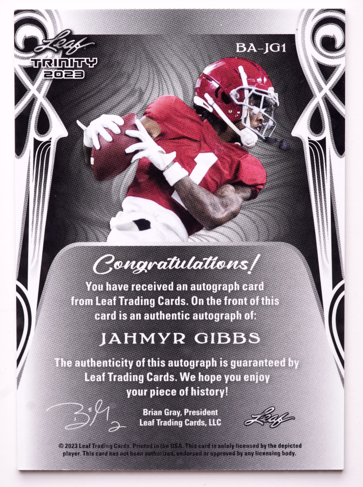 Jahmyr Gibbs 2023 Leaf Trinity Auto #BA-JG1 #60/99 RC | Pristine Auction