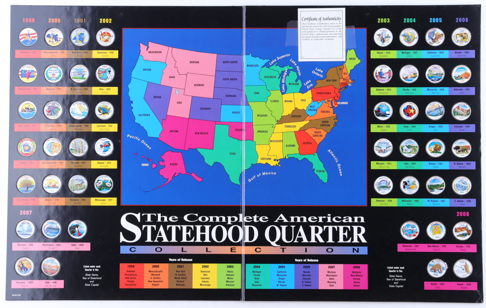 50 States Colorized Quarters Coin Book with (50) Coins | Pristine Auction