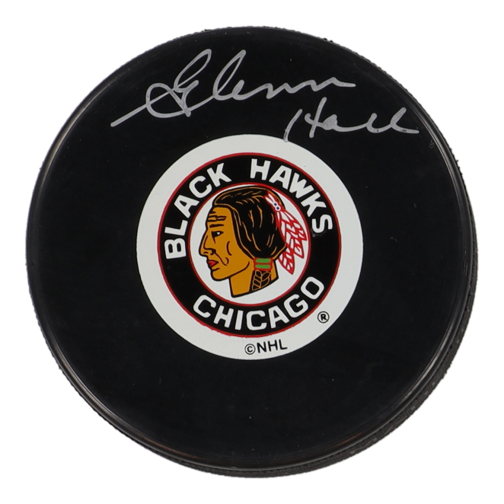 Glenn Hall Signed Blackhawks Logo Hockey Puck (PSA & Mounted Memories ...