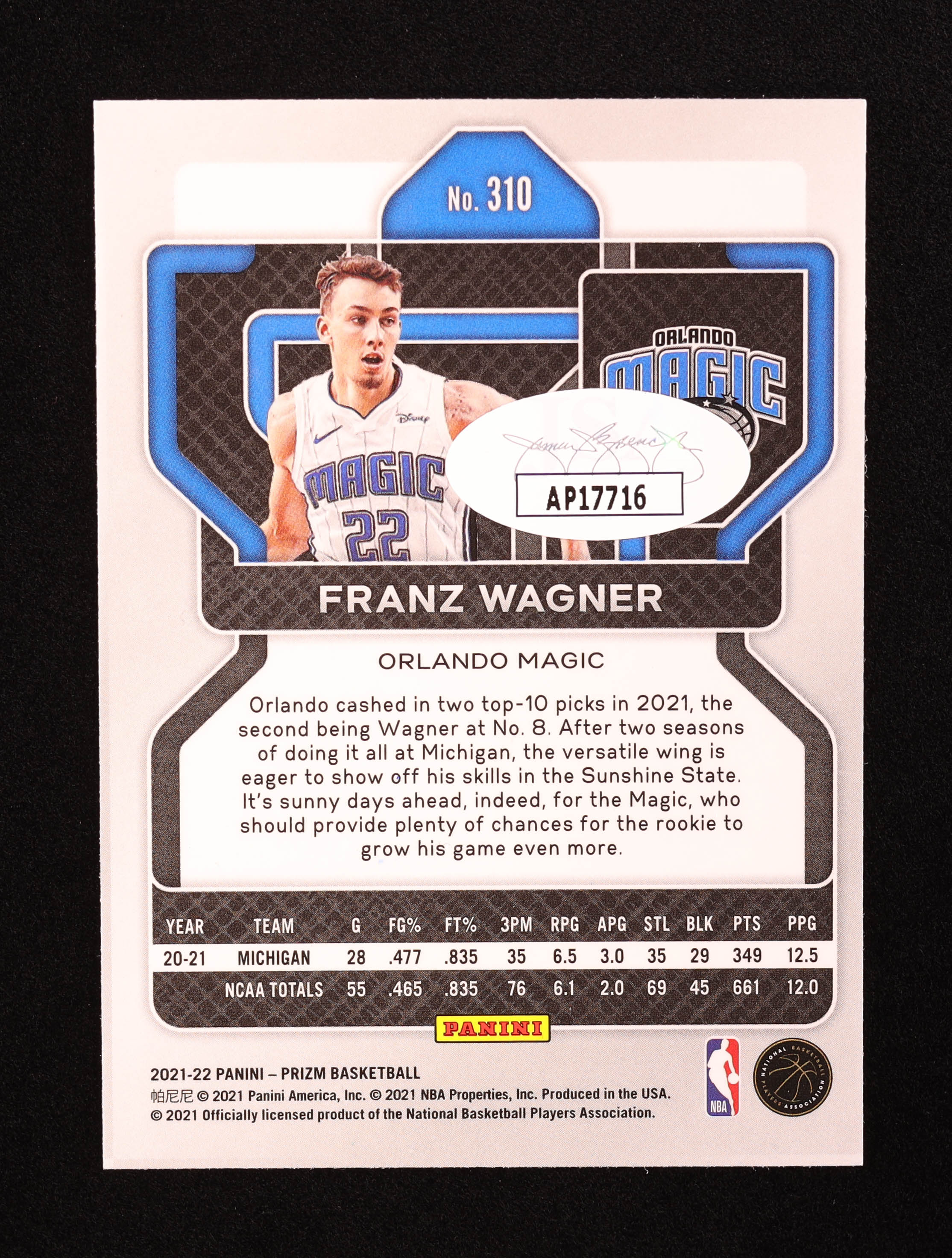 Franz Wagner Signed 2021-22 Panini Prizm #310 RC (JSA) | Pristine Auction