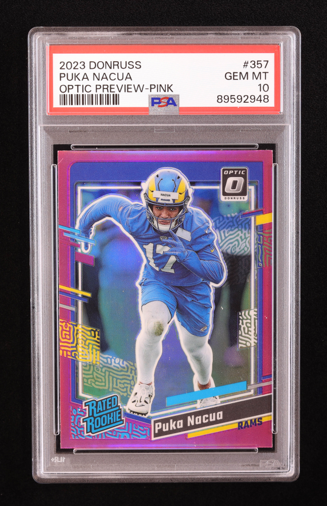 Puka Nacua 2023 Donruss Optic Rated Rookies Preview Pink #357 RC (PSA ...