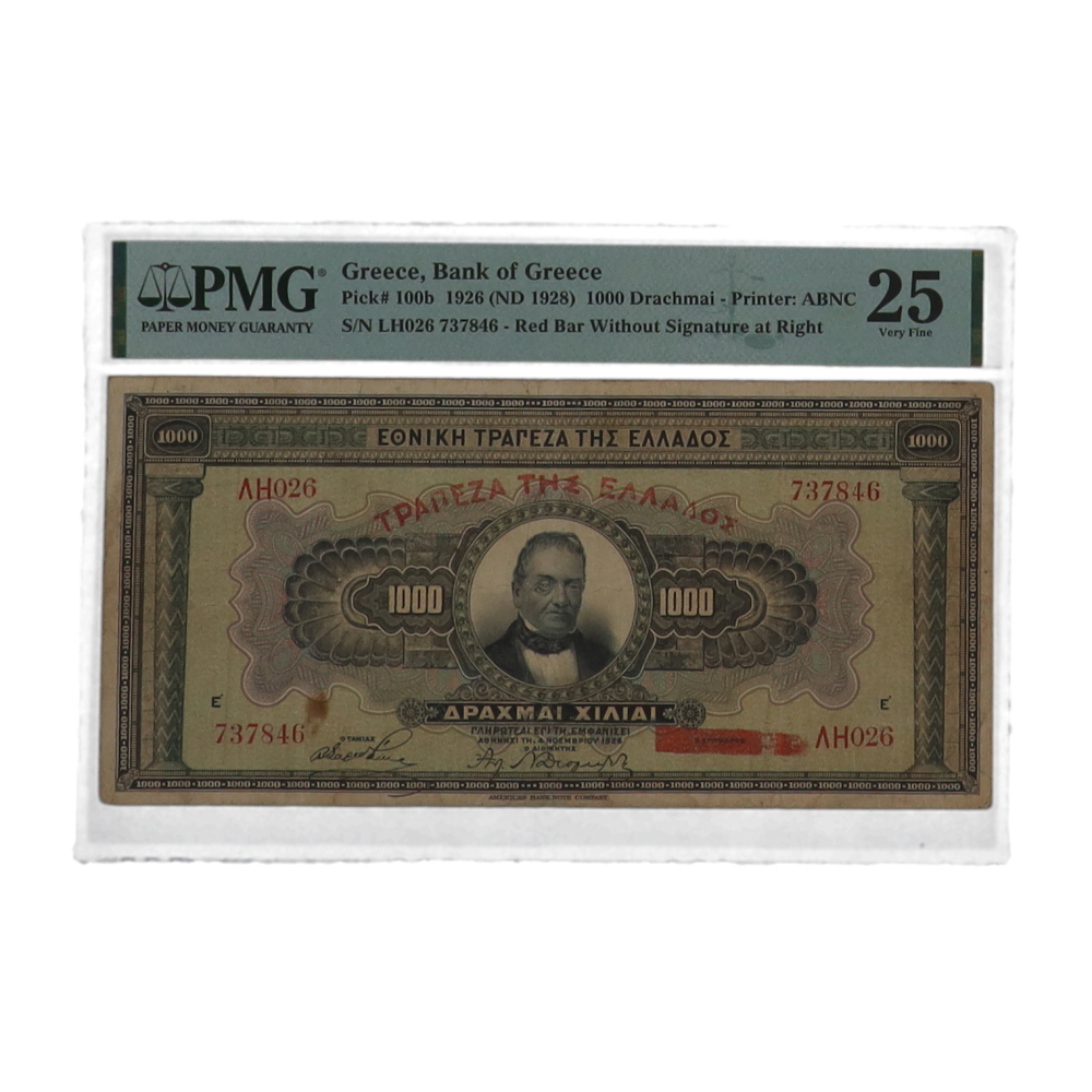 1926 (ND 1928) Greece, Bank of Greece - 1,000 Drachmai Currency Note ...
