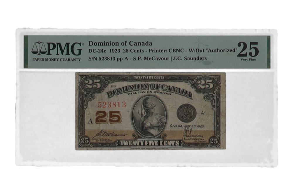 1923 Dominion of Canada .25¢ Currency Note / DC-24c Signed: S.P ...
