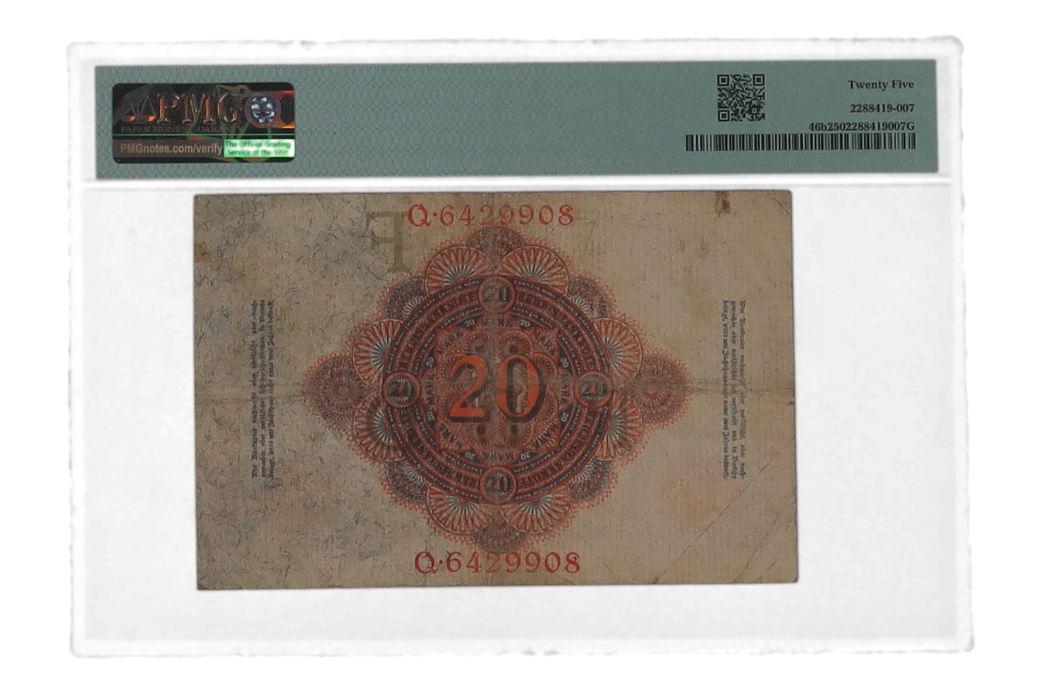 1914 Germany, Imperial Bank Note - 20 Mark Reichsbanknote - 7 Digit ...