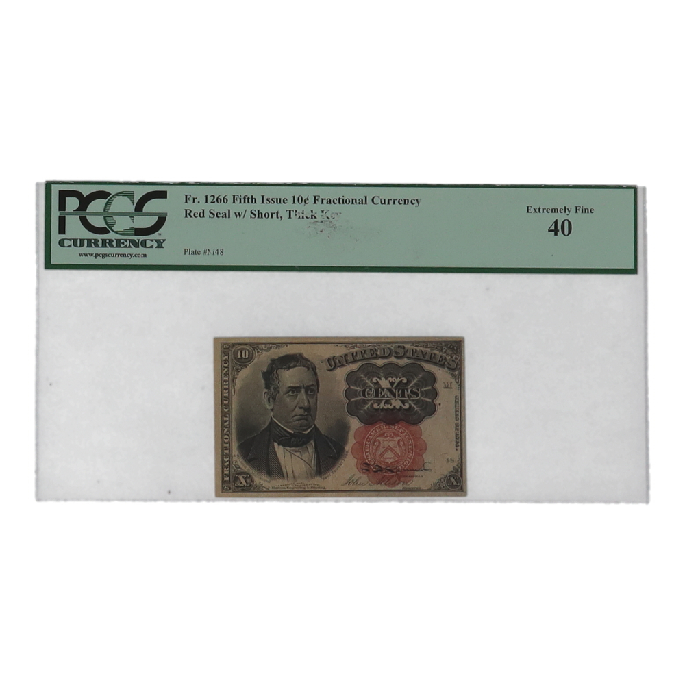 1874 U.S. .10¢ Fractional Currency Note, 5th Issue Red Seal / Short Key ...