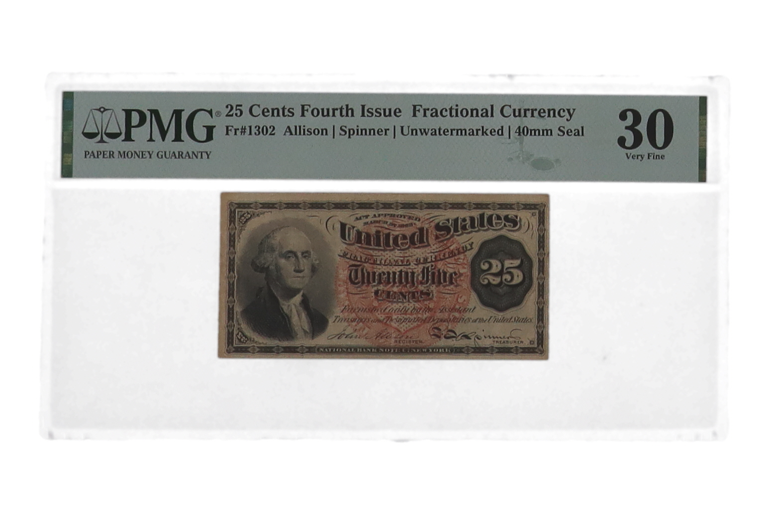 1863 U.S. .25¢ Fractional Currency Note, 4th Issue 40mm Seal - Portrait ...