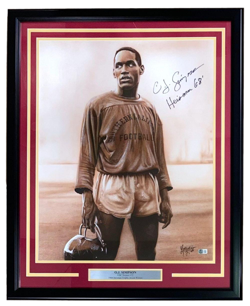 OJ Simpson Signed USC Trojans Custom Framed Original Longordo Painting ...