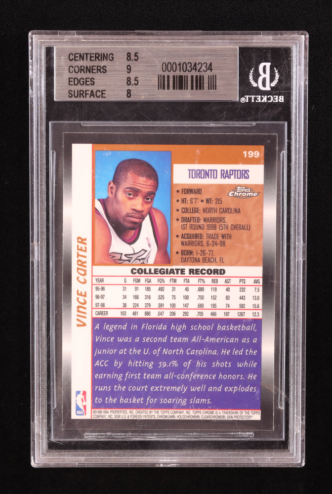 Vince Carter 1998-99 Topps Chrome #199 RC (BGS 8.5) | Pristine Auction