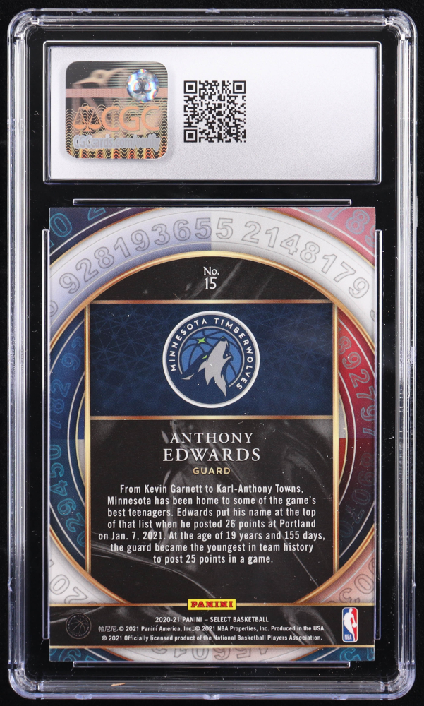 Anthony Edwards 2020-21 Select Numbers #15 RC (CGC 10) | Pristine Auction