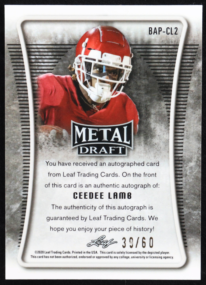 CeeDee Lamb 2020 Leaf Metal Draft Portrait Silver Wave #BAPCL2 RC #39/60 | Pristine Auction