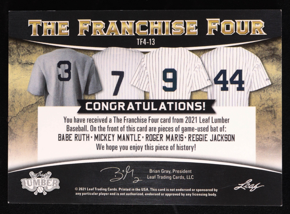 Babe Ruth/Mickey Mantle/Roger Maris/Reggie Jackson 2021 Leaf Lumber The ...