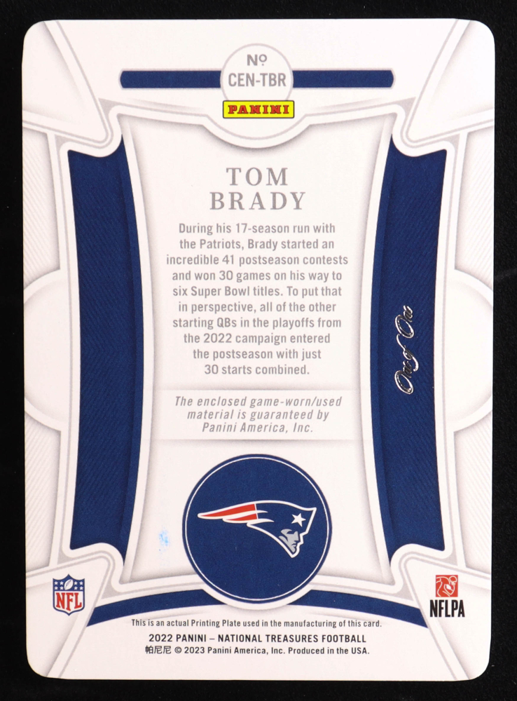 Tom Brady 2022 Panini National Treasures Century Materials Printing ...