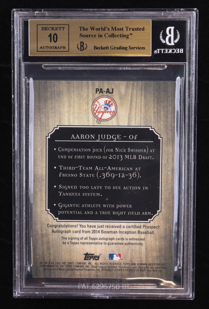 Aaron Judge 2014 Bowman Inception Prospect Autographs #PAAJ RC (BGS 9.5 ...