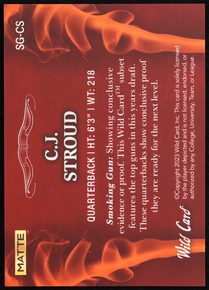 C.J Stroud 2023 Wild Card Matte Smoking Guns Chase #SG-CS #79/100 RC ...