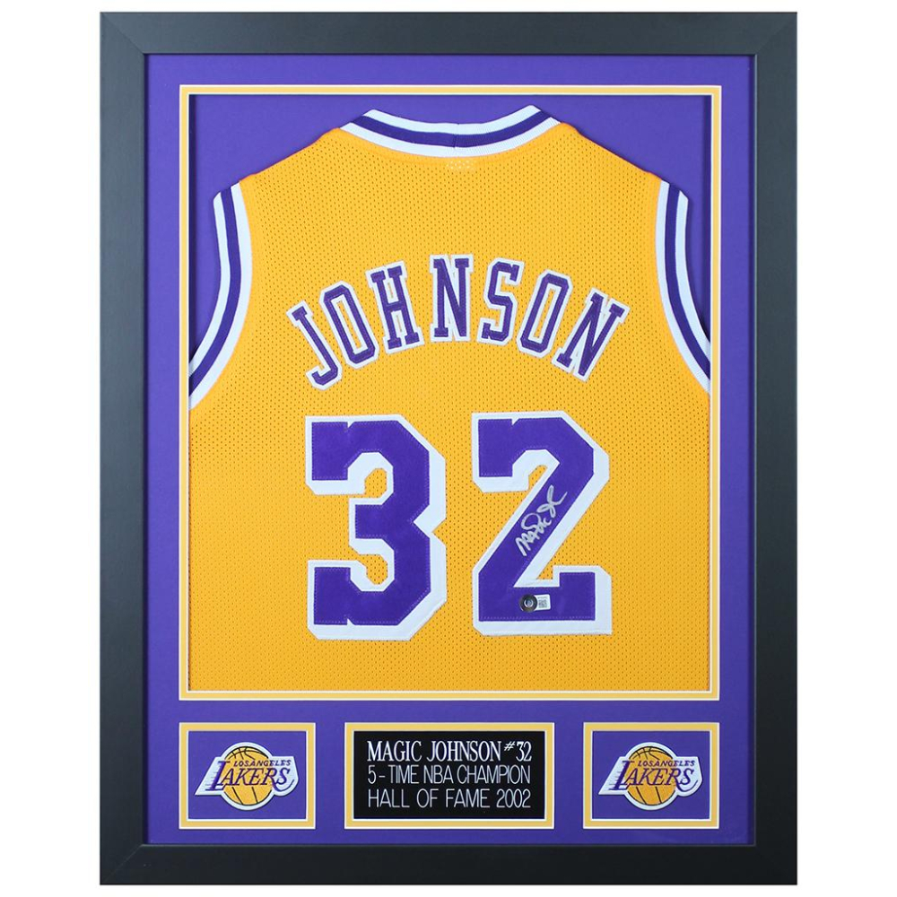 Magic Johnson Signed Custom Framed Jersey Display (Beckett) | Pristine ...