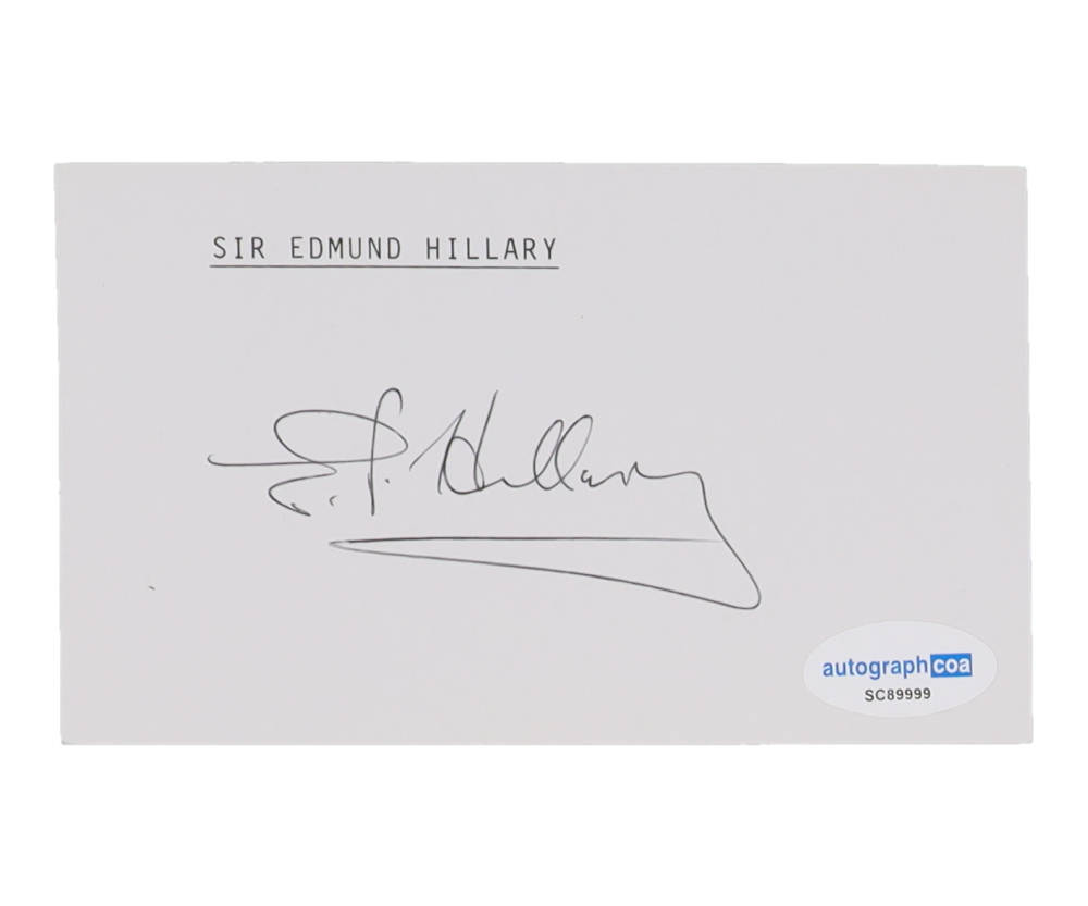 Edmund Hillary Signed 3x5 Cut (ACOA) | Pristine Auction