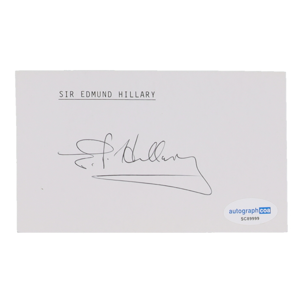 Edmund Hillary Signed 3x5 Cut (ACOA) | Pristine Auction