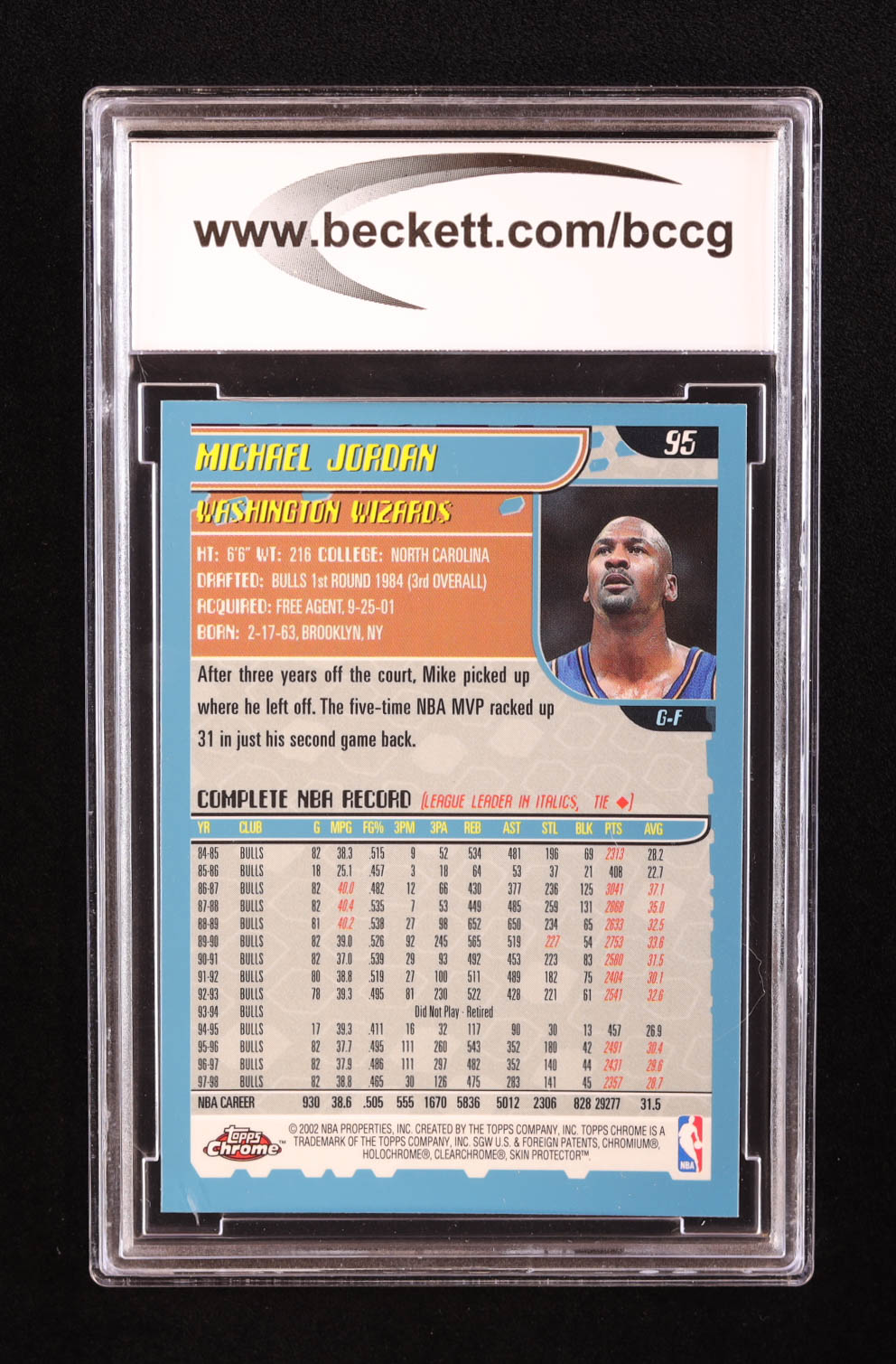 Michael Jordan 2001-02 Topps Chrome #95 (BCCG 9) | Pristine Auction