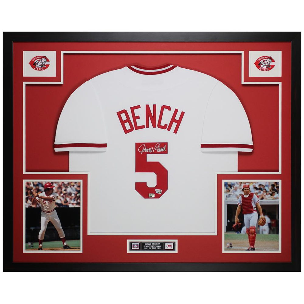 Johnny Bench Signed Custom Framed Jersey Display (Fanatics) | Pristine ...