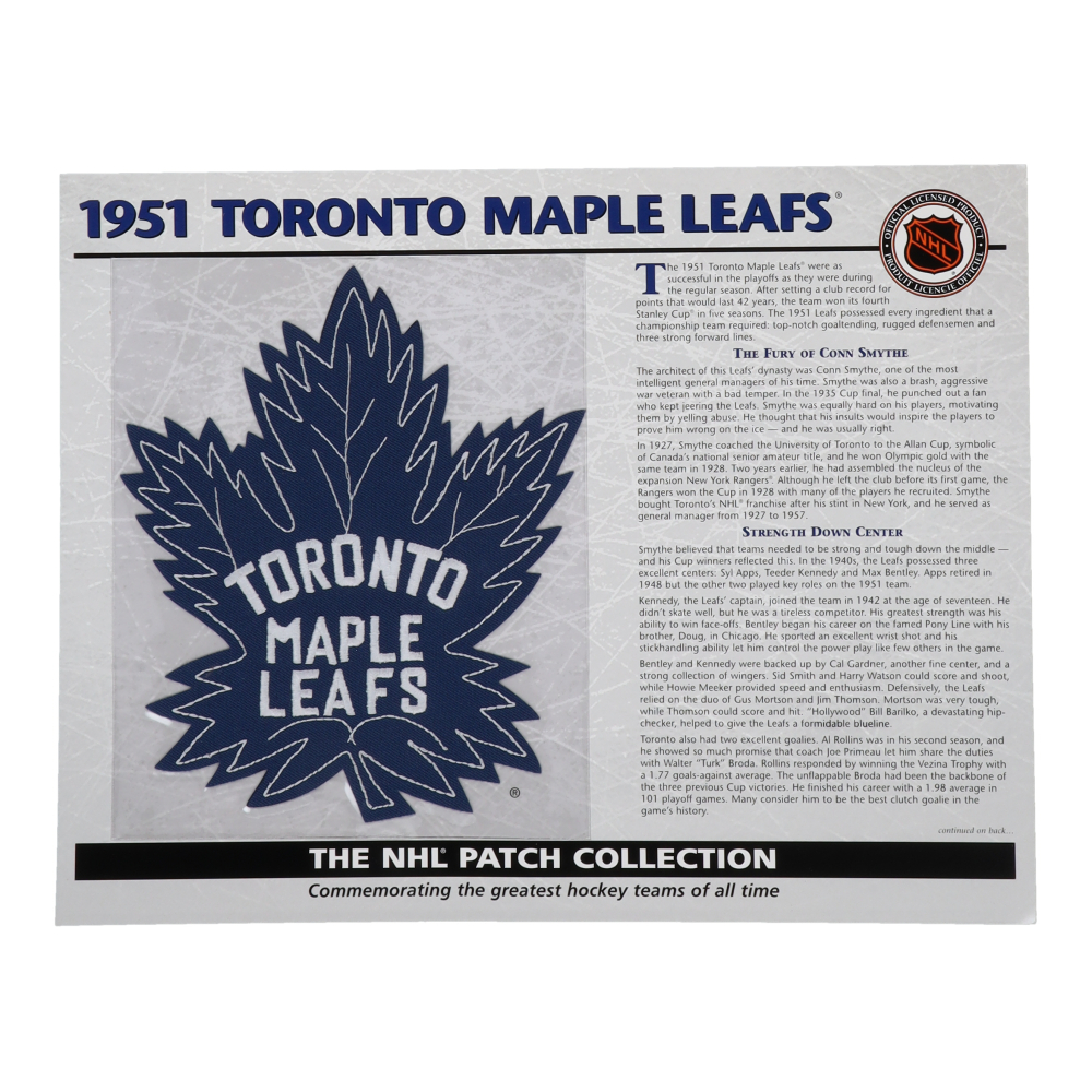 1951 Toronto Maple Leafs NHL Patch Collection 10x13 Commemorative Stat ...