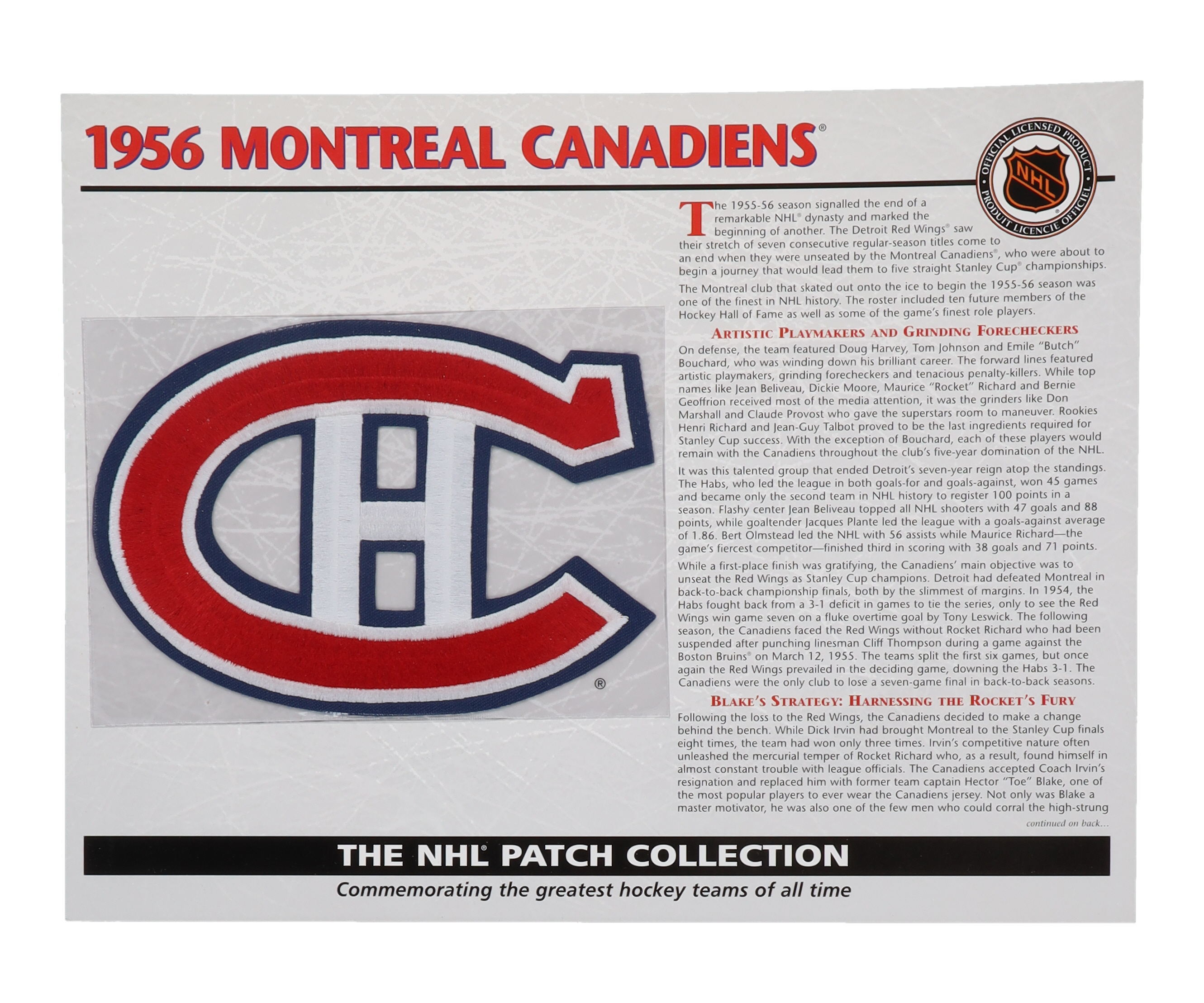 1956 Montreal Canadiens NHL Patch Collection 10x13 Commemorative Stat ...
