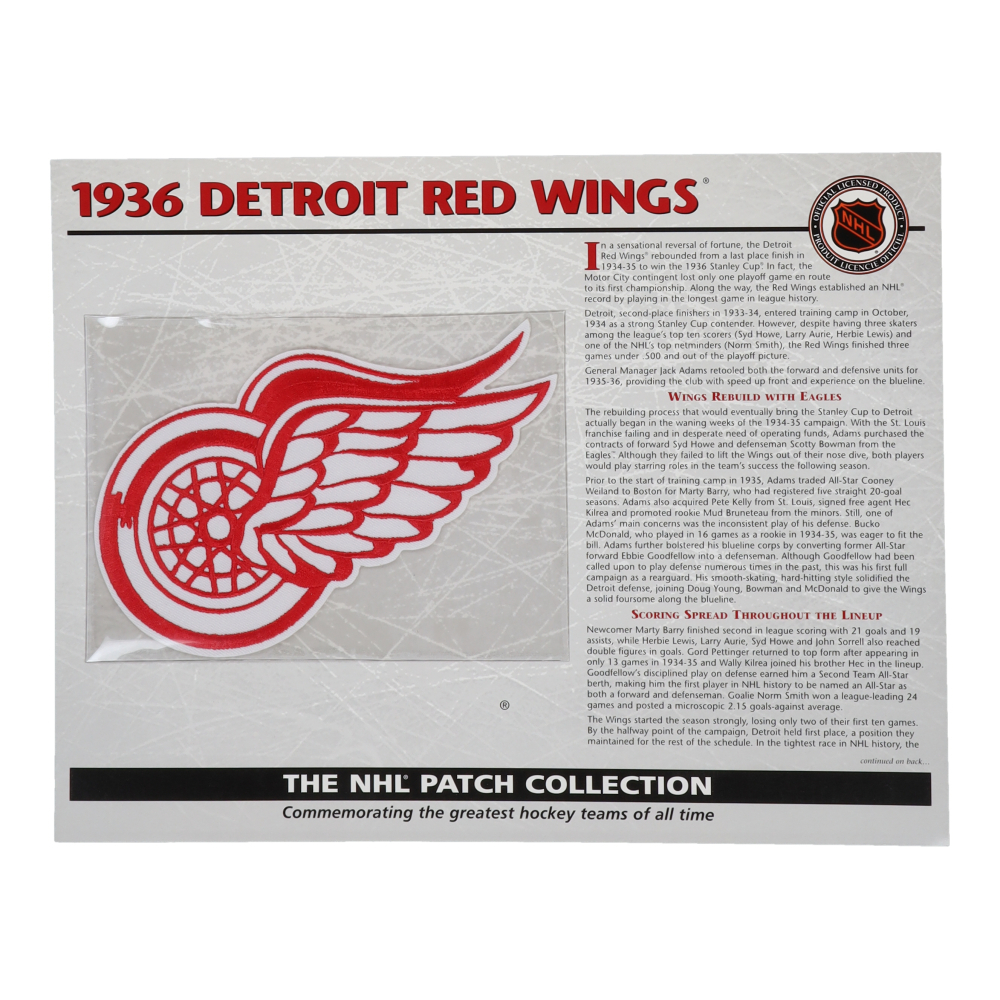 1936 Detroit Red Wings NHL Patch Collection 10x13 Commemorative Stat ...