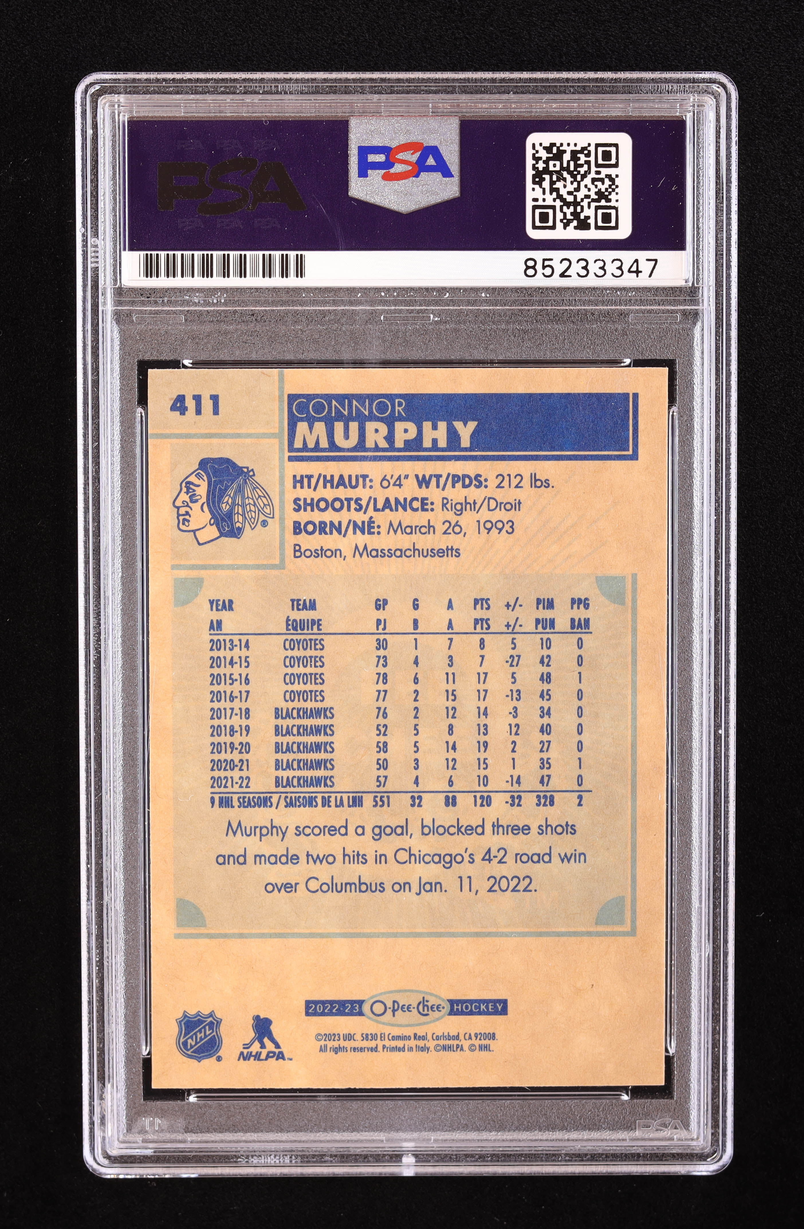 Connor Murphy Signed 2022-23 O-Pee-Chee #411 (PSA) | Pristine Auction
