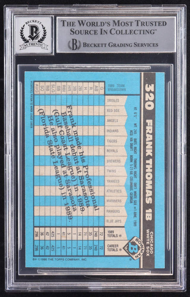 Frank Thomas Signed 1990 Bowman #320 Rc (bgs | Auto 10) | Pristine Auction